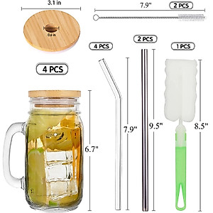 4 Pack Can Glass Set with Handle,24 OZ Mason Jar with Bamboo Lids and Glass Straws Can Shaped Glass Cups,Drinking Glasses, Pint Glasses for Smoothies, Tea, Cola, Juice,Soda (4 Pack)