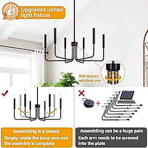 Black Chandelier, 6-Light Farmhouse Chandelier for Dining Room Lighting Fixtures Hanging, Dining Light Fixtures Industrial Modern Chandelier for Bedroom, Foyer, Hall, Kitchen, Living Room and Entryway