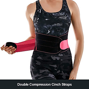 T TIMTAKBO Waist Back Support Belt for Women Men,Lower Back Brace Lumbar Support for Lower Back Pain Relief, Adjustable Flexible Sport Girdle Waist Support Belt(Black/Red, S/M Fit Belly 23.5"-31.5")