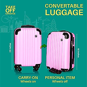 Take OFF Luggage 18 inch Hardshell Carry On Suitcase that Converts into Underseater Luggage with Removable Spinner Wheels for Airline Personal Item Use Requirements, 18 x 14 x 8 Inches - Hot Pink