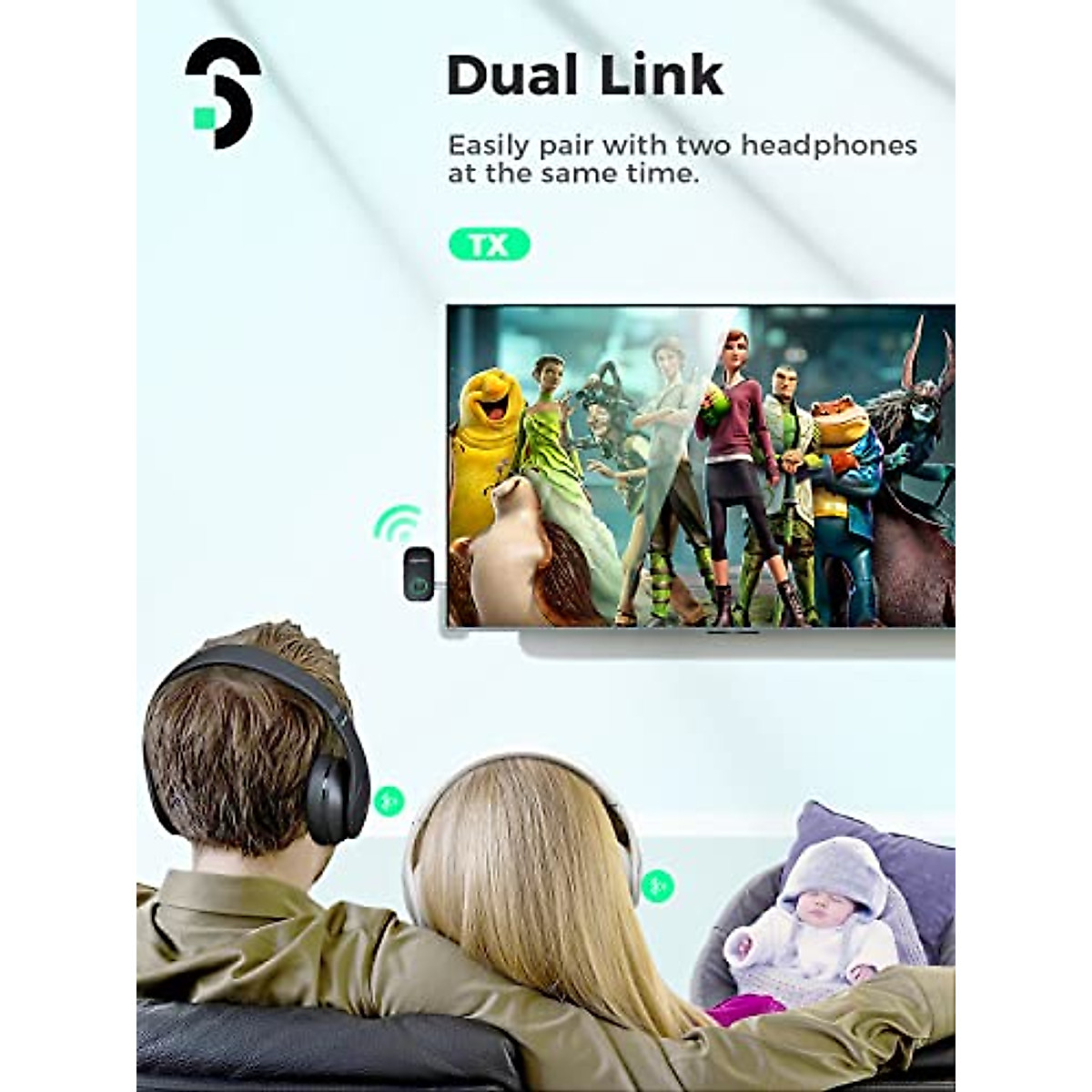 Bluetooth 5.0 AUX Adapter Transmitter Receiver 2 in 1 - SOOMFON 3.5mm Bluetooth Adapter Dual Connection, Wireless Audio Adapter for TV/Home Stereo/Car/Headphones/Speakers/PC