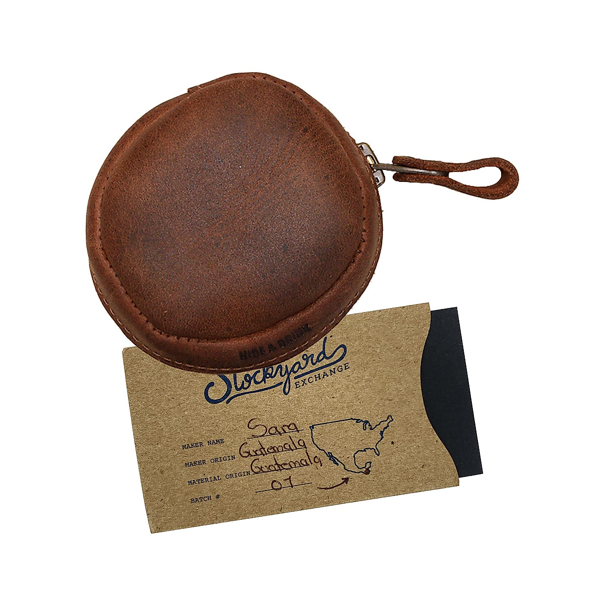 Hide & Drink, Rounded Coin Case, Zippered Wallet, Travel Pouch, Full Grain Leather, Handmade, Bourbon Brown