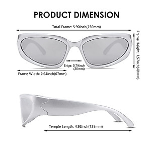 NULOOQ Wrap Around Sunglasses for Women Men Trendy Fashion Y2K Oval Sport Shades Sun Glasses UV400 Protection (Silver Frame/Silver Mirrored Lens)