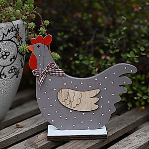 NUOBESTY Rustic Wood Chicken,2 Pcs Tabletop Decor Carved Chicken Statue Home Decor Rooster Cock Hen Animal Sculpture Easter Garden Ornament Decorations