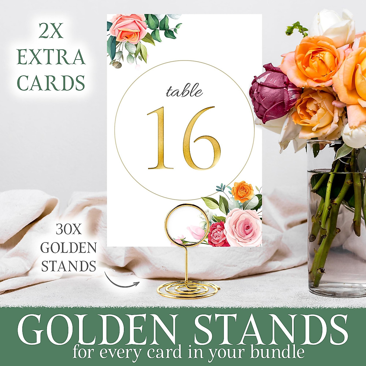 Table, Numbers, Cards 1-30 and Mini Table Numbers, Holders, Table, Numbers, Card for Wedding, Anniversary, Birthday, Party Table, Numbers, Cards Floral, Size 4'x6' Plus Head Table Card and Gift