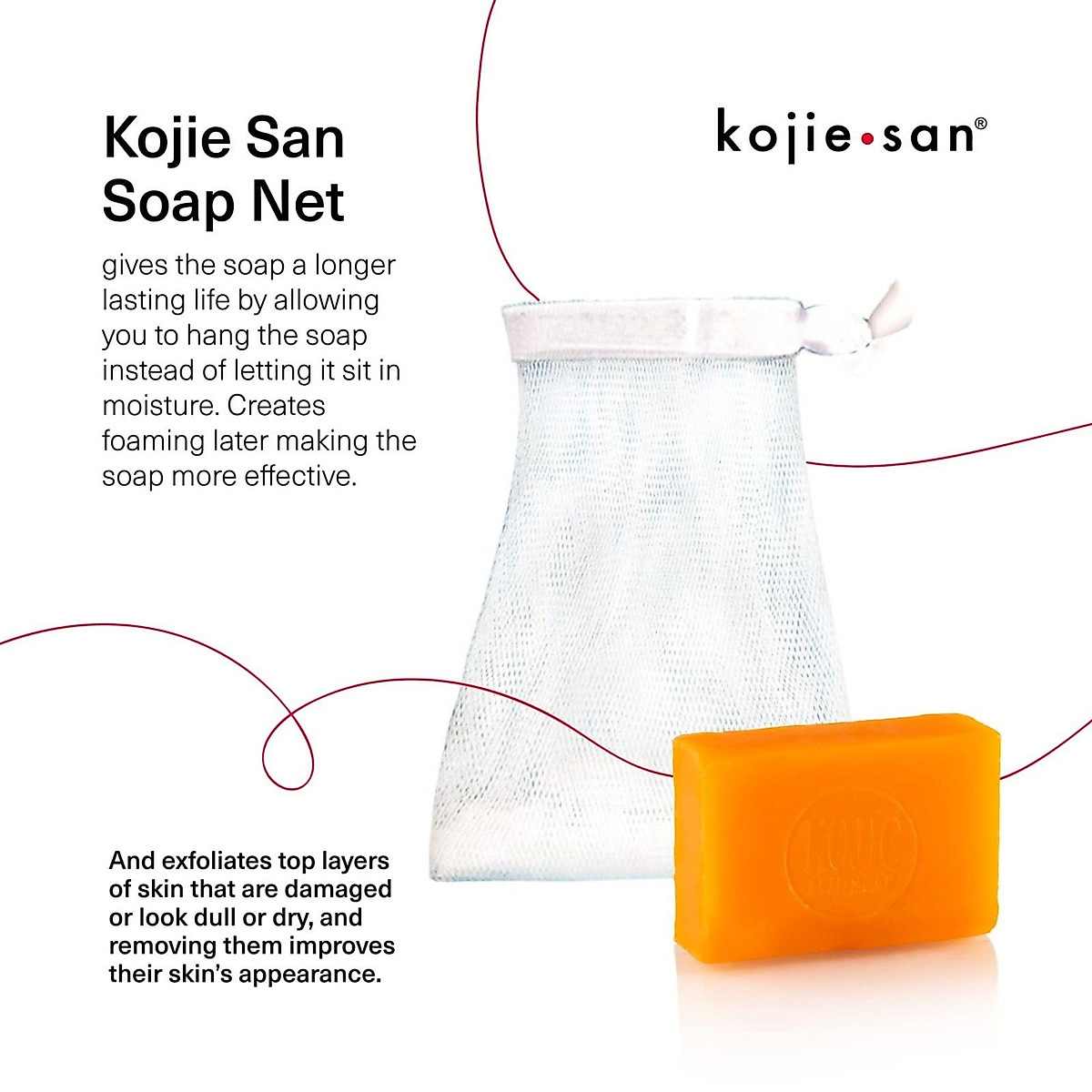 Kojie San Skin Brightening Soap - Original Kojic Acid Soap that Reduces Dark Spots, Hyperpigmentation, & Scars with Exfoliating Soap Net Included – 135g x 6 Bars