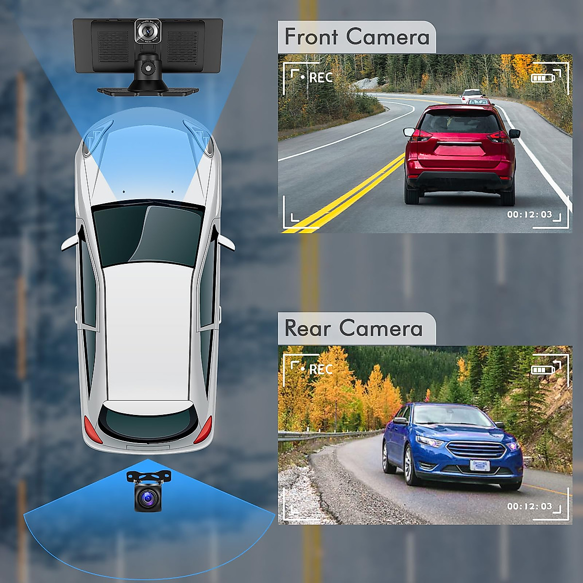 Portable Apple Carplay Screen for Car, 9.3'' Wireless Apple Car Play Stereo&Android Auto Touch Screen with 2.5K Dash Cam, 1080p Backup Camera/Loop Recording/Bluetooth/GPS Navigation/Mirror Link