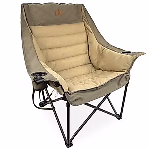 Black Sierra XL Padded Oversize Camping Chair, Heavy Duty Folding Chair W/Cup Holder and Carry Bag, Foldable Outdoor Furniture, Heavy Duty Lawn Chair Support 400 lbs (Traditions Tan)