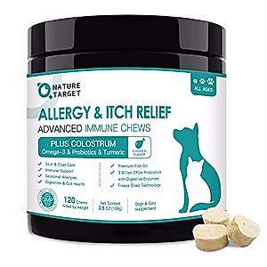 Dog Allergy Relief Freeze Dried Chews, with Probiotics, Colostrum for Immune Health, Anti Itch & Seasonal Allergies & Scratching, Omega 3 for Skin & Coat Health, Stop Pawlicking, Hot Spots, Shedding