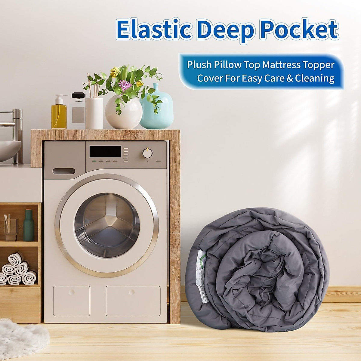 MUUEGM Memory Foam Mattress Topper Full Size, Dual Layer 4 Inch Pillow Top Mattress Topper, 2 Inch Gel Memory Foam Plus 2 Inch PillowTop Mattress Pad for Back Pain, Grey