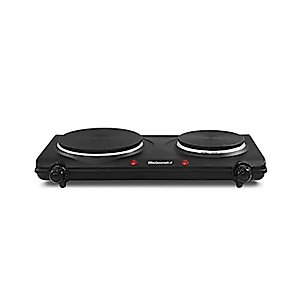 Elite Gourmet EDB-302BF# Countertop Double Cast Iron Burner, 1500 Watts Electric Hot Plate, Temperature Controls, Power Indicator Lights, Easy to Clean, Black