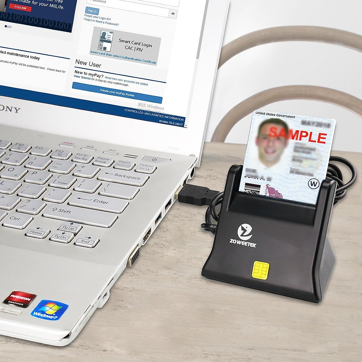 ZOWEETEK CAC Reader, CAC Card Reader Military, DOD Military USB Common Access CAC Smart Card Reader, Compatible with Windows, Mac OS and Linux