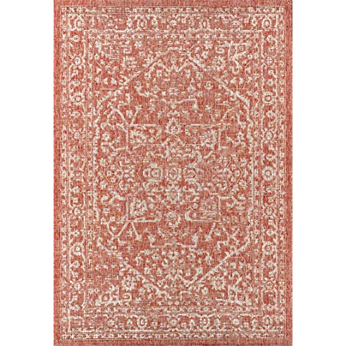 JONATHAN Y SMB104A-3 Malta Bohemian Medallion Textured Weave Indoor Outdoor -Area Rug, Coastal, Traditional, Transitional Easy-Cleaning,Bedroom,Kitchen,Backyard,Patio,Non Shedding, Red/Taupe, 3 X 5