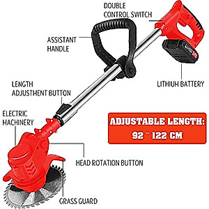 Electric Cordless Weed Wacker,24V 2Ah Battery Powered Weed Eater with 2 Batteries and 3 Types Blades,Lightweight and Powerful String Trimmer for Yard and Garden(RED)