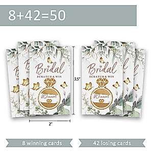 Bridal Shower Scratch Off Card-50 Pack,Eucalyptus Golden Butterfly Green Garden Bride Shower Lottery Game, Activities, and Ideas, Country Wedding, Bridal Lottery Tickets, Wedding Shower Ideas