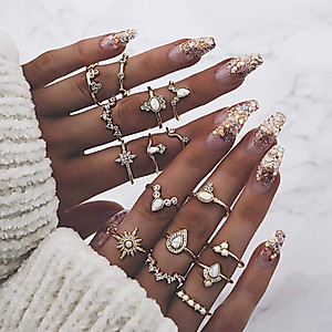 CSIYANJRY99 Boho Gold&Silver Ring Sets Star Moon Knuckle Rings for Women Multiple Rings Bulk Pack Stackable Midi Finger Rings Set (62Pcs)