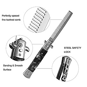 Switchblade Comb, 3Colors Stainless Steel Switchblade Spring Pocket Oil Hair Comb Foldable Hairstyling Brush(Black )