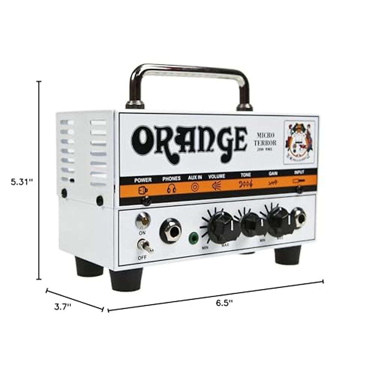 Orange MT20 Micro Terror 20-Watt Mini Hybrid Guitar Amplifier Head Bundle w/ 10' Pig Hog Woven Instrument Cable, Power Supply and Liquid Audio Polishing Cloth (4 Items)