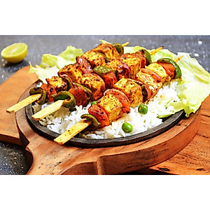 Sahishnu Online And Marketing Fajita Plate Set, Round Sizzling Brownie Sizzler Plate/Tray with Wooden Base Round Handle