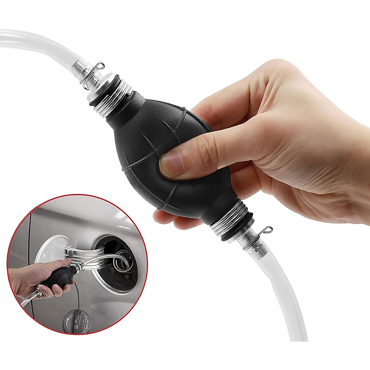 Abnaok Gasoline Siphone Hose, Gas Oil Water Fuel Transfer Siphon Pump, Portable Widely Use Hand Fuel Pump, Fuel Transfer Pump with 2 Durable PVC Hoses