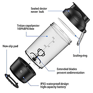 Cholas Premium Electric Protein Shaker Bottle, 20oz Blender for Mixing Protein, Gym Portable Cup, and Cocktails, BPA Free Self Stirring Shaker with Waterproof Design in Sleek Black