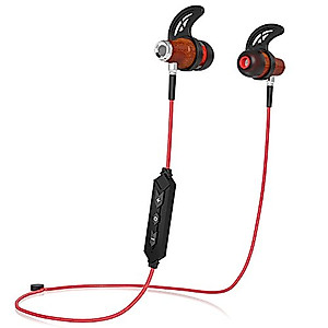 Symphonized NRG 2.0 Bluetooth Wireless Wood in-Ear Noise-isolating Headphones, Earbuds, Earphones with Mic & Volume Control (Orange) (Red)