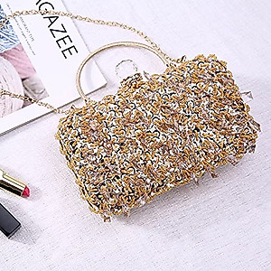 UBORSE Women Rhinestone Wedding Clutch Bag Bling Sequin Evening Purse Vintage Crystal Beaded Cocktail Party Handbag Gold