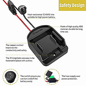 Power Wheel Adapter with Fuse & Switch, Secure Battery Adapter for Makita 18V Lithium Battery, with 12 Gauge Wire, Good Power Convertor for DIY Ride On Truck, Robotics, RC Toys and Work Lights