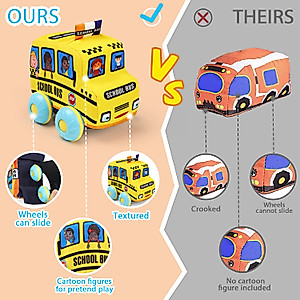 TOY Life Soft Pull Back Cars for Toddlers - Pull Back Vehicles Soft Baby Toys - Kids Car Toys 4 Pack with Soft Plush Toy Texture Baby Car Toys - Gift for Any Occasion Cars for Toddlers 1-3 Year Old