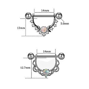 FLOGWE 14G 316L Opal Stars Moon Dangle Nipple Rings, Surgical Stainless Steel CZ Nipple Barbells Piercing Barbell for Women
