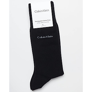 Calvin Klein Men's Dress Socks - Luxury Egyptian Cotton Blend Crew Socks (2 Pair), Size 7-12, All Black