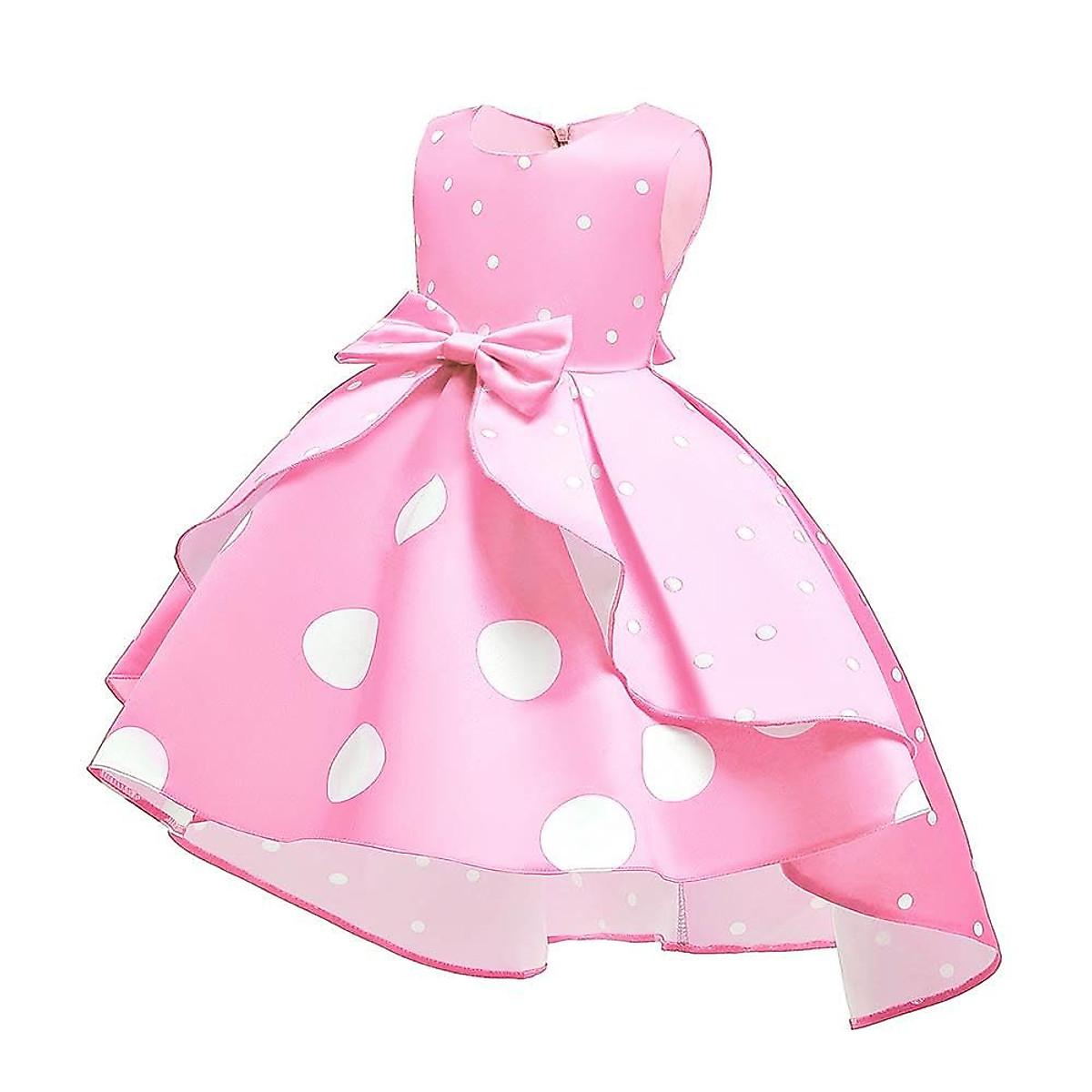 IBTOM CASTLE Girls Polka Dot Halloween Christmas Princess Party Cosplay Pageant Fancy Costume Tutu Birthday Dress up+ Mouse Ears Headband Vacation Ladybug Mini Theme Park Sundress Hilow-Pink 2-3T