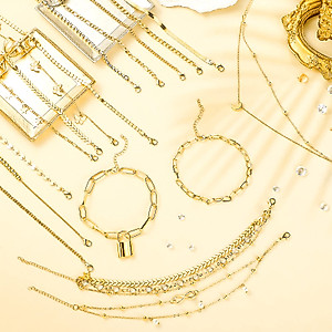 Henoyso 25 Pcs Gold Ankle Bracelets for Women Gold Cuban Link Chain Anklets Layered Anklet Adjustable Anklet for Women Gift(Delicate Style)