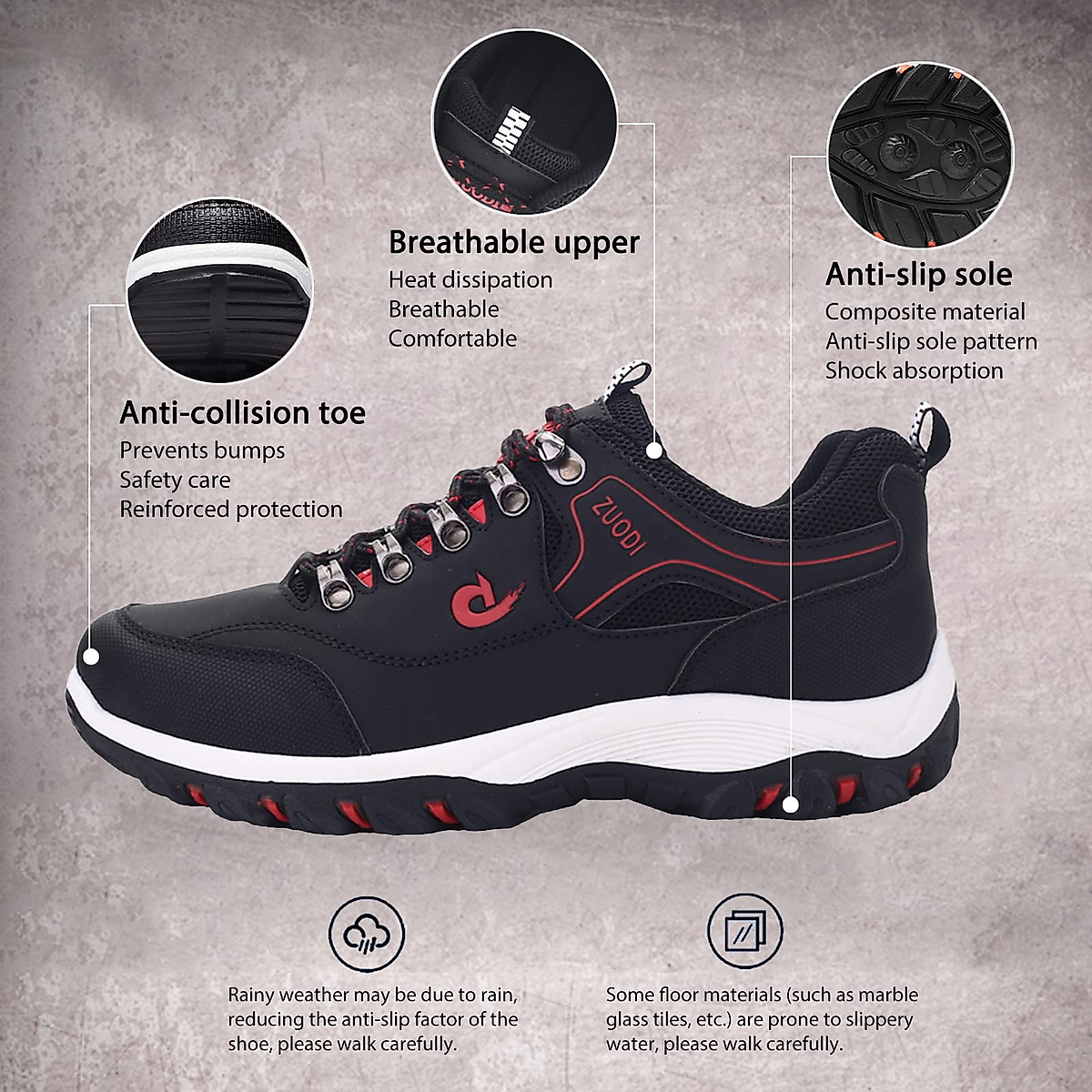 AIRAVATA Low Top Hiking Shoes for Men's Outdoor Lightweight Lace-up Ankle Boots Anti Slip Sneakers Waterproof Trekking Trails Walking Work Shoes, Black Size 13 US