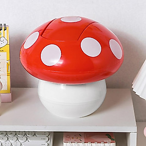 LOGOFUN Mushroom Trash Can Mushroom Waste Bin Desktop Garbage Bin Cute Waste Basket with Lid for Home Office - Red