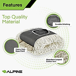 Alpine Industries Heavy Duty Cotton Mop Head - Dry Mop Head for Dirt Dust for Clean Hardwood Floor, Office and Garage - Commercial Mop - Super Absorbent Industrial Mop Head (48 in, Single Pack)