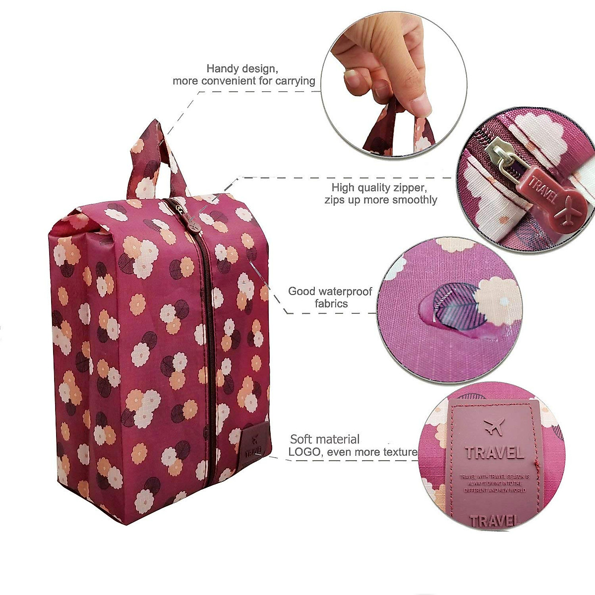 M-jump 4 Pack Travel Essentials Shoe Bags 4 Colors Fashion Shoe Bags for Men & Women Shoe Storage, Travel Accessories Vacation, Luggage Organizer Portable Shoe Pouch with Handle