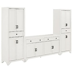 Crosley Furniture Tara 3-Piece Modern Farmhouse Sideboard Buffet Cabinet and Kitchen Storage Pantry Set, Distressed White