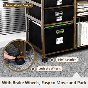 Homde 3 Drawer Bamboo File Cabinet Whit Wheel,Mobile Office Lateral File Cabinets,File Folders for Filing Cabinet,Printer Stand with Open Storage Shelf fits A4 Letter Size for Home Office,Brown