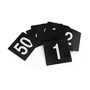 New Star Foodservice 23206 Plastic Double Sided Table Numbers, 1-50, 4-Inch by 4-Inch, Light Grey on Black