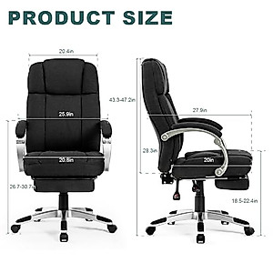 Savourseat Ergonomic Computer Desk Chair Executive Office Chair Fabric with Footrest and Padded Armrest Office Chair (Black)
