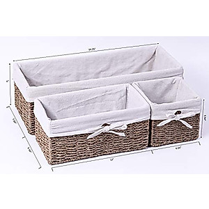 Vintiquewise Seagrass Small Shelf Storage Basket with White Lining (Set of 3)
