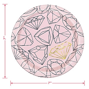 Live It Up! Party Supplies Pink & Gold Diamond Bride to Be Paper Dessert Plates and Beverage Napkins (Serves 16)