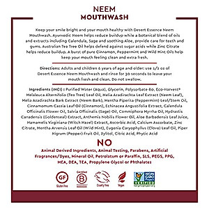 Desert Essence Natural Neem Mouthwash - Cinnamint Flavor - 16 Fl Ounce - Pack of 2 - Reduce Plaque Buildup - Tea Tree Oil - Neem Leaf Extract - Peppermint - Complete Oral Care - Refreshes Breath