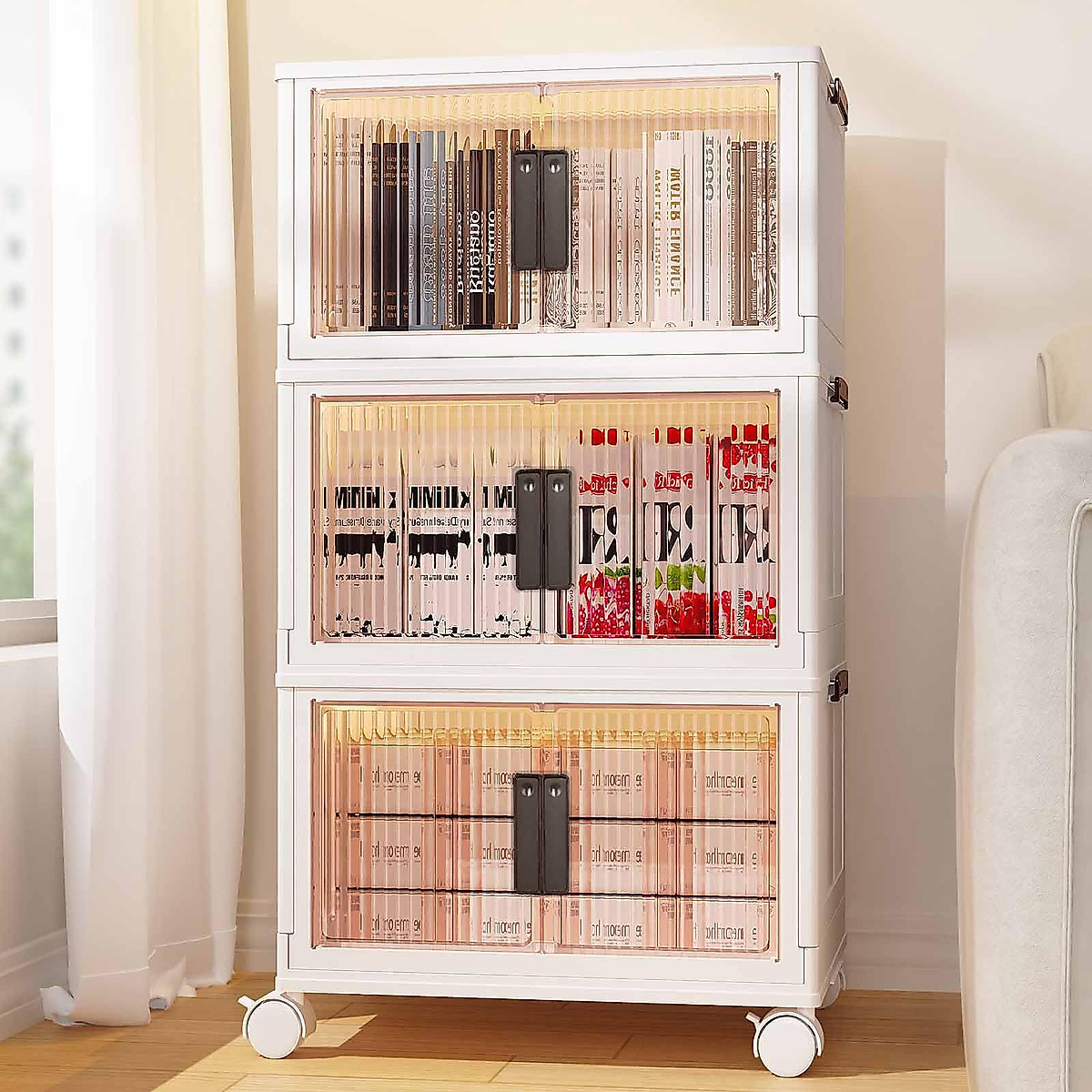 12.5Gal Stackable Storage Bins - Storage Bins with Lids, Storage Boxes with Wheels, Suitable for Living Room and Bedroom, Make Your Storage Easier. (3 Pack)