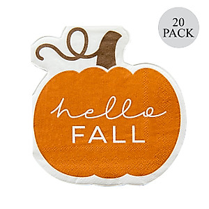 C.R. Gibson TW4-24063 Hello Fall Pumpkin Disposable Paper Cocktail Napkins for Thanksgiving and Halloween, Orange, 20pcs, 5" x 5"