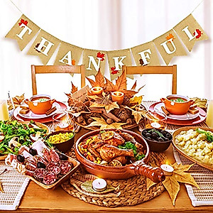 Whaline Thankful Burlap Banner with Rustic Autumn Maple Leaves Thanksgiving Day Decorations Garland Fall Harvest Home Decor Mantel Fireplace Wall Hanging