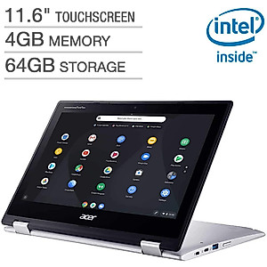 acer Chromebook Spin 311, 11 11.6" 2-in-1 HD Touchscreen Convertible Laptop Computer for Online Class, Intel Celeron N4000 Processor, 4GB RAM, 64GB eMMC Storage, Wi-Fi, Bluetooth, Webcam, Chrome OS