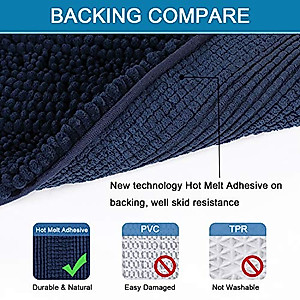 2 Piece Bathroom Set Bathroom Rugs Slip-Resistant Extra Absorbent Soft and Fluffy Striped Bath Mat Set Chenille Bath Rugs, Floor Mats Dry Fast Machine Washable (Navy Blue, 20" x 32"/17" x 24")