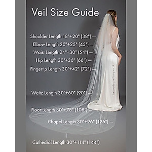 Bmirth 1 Layer Bridal Wedding Veil Cathedral Long Length Lace Bride Tulle Hair Accessories With Comb for women Floral 118" Veil Headpeice (White)